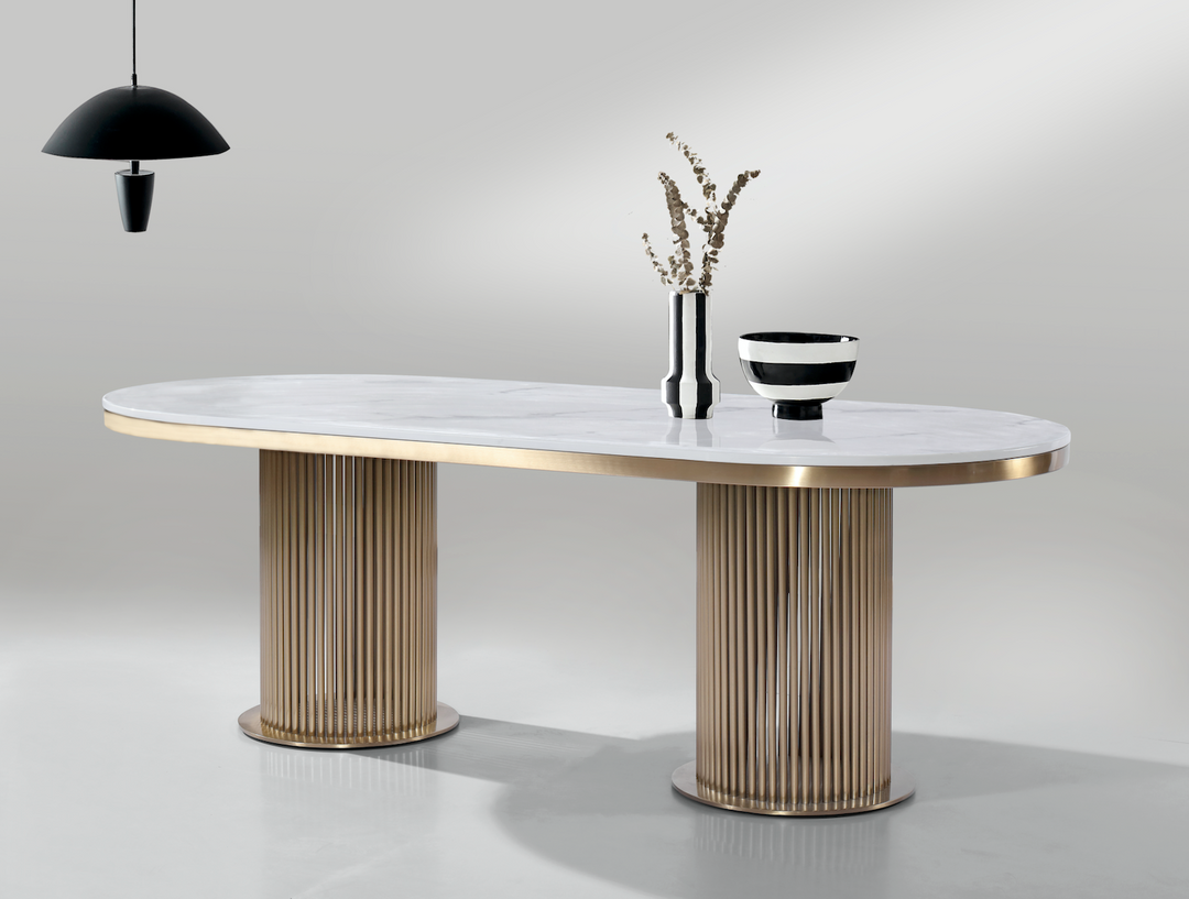 Luca Marble 220cm Dining Table & Sandro Chair Set | Lush Interiors