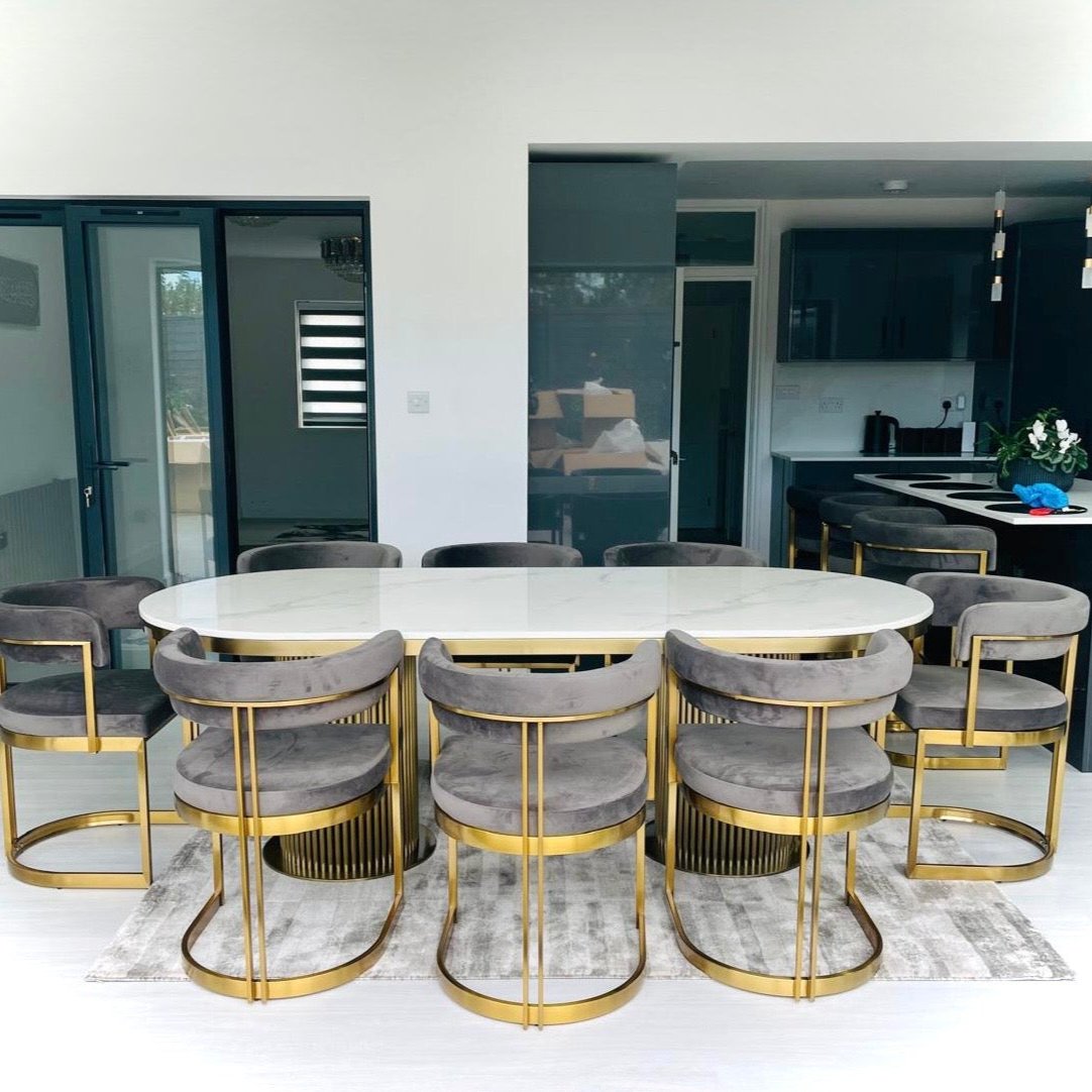 Sandro Velvet Dining Chair Grey & Gold – Lush Interiors